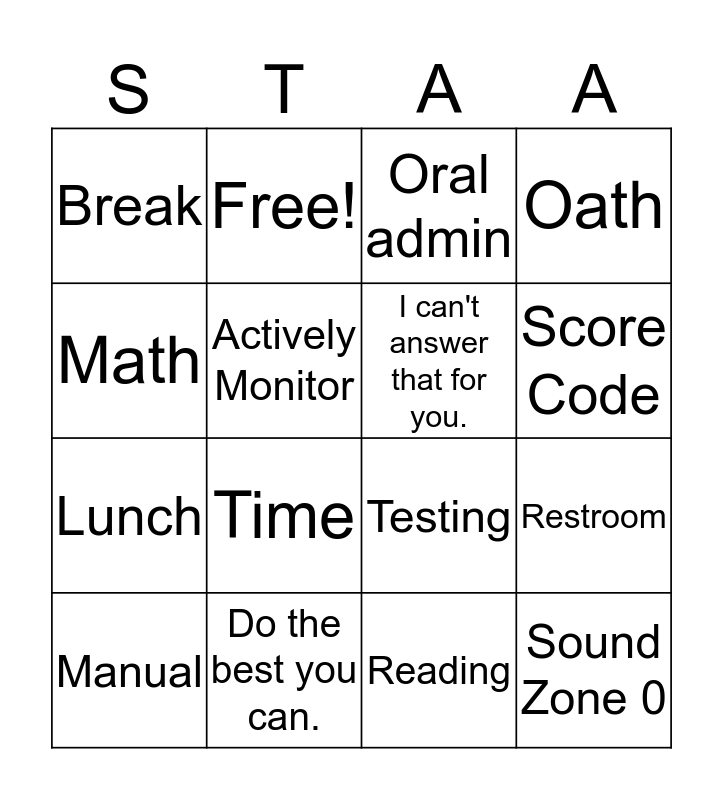 STAAR Bingo Card