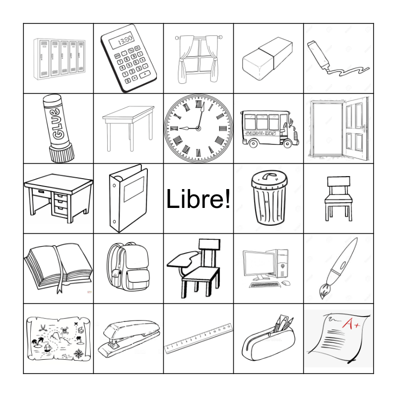 Les objets dans la salle de classe Bingo Card