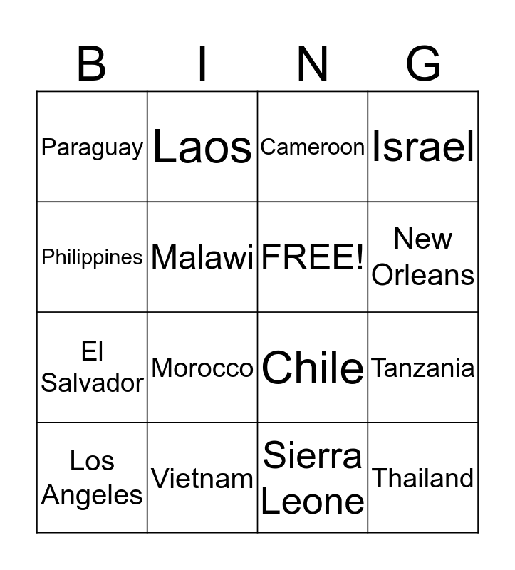 Whole Planet Bing Bingo Card
