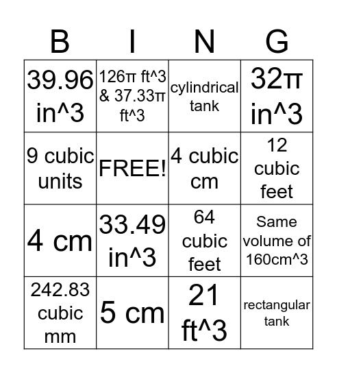 Volume Review Bingo Card