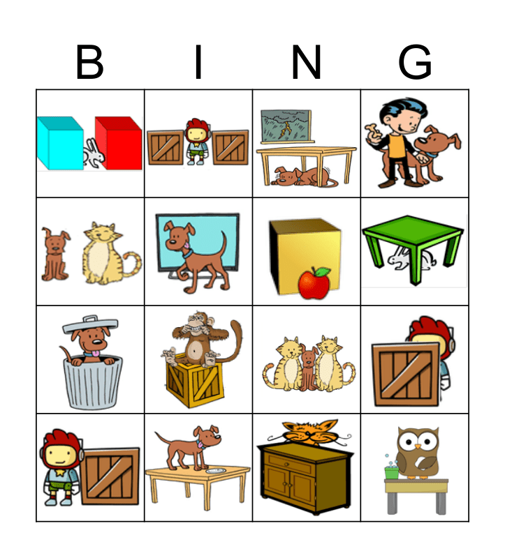 Prepositions of place Bingo Card