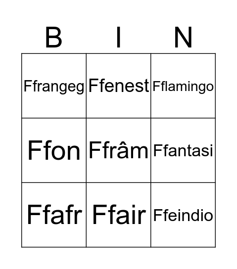 Llythrennau Dwbl "Ff" Bingo Card