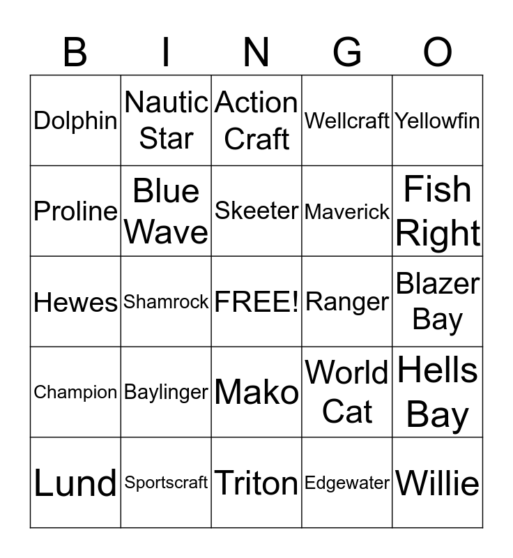 Boat Bingo Card