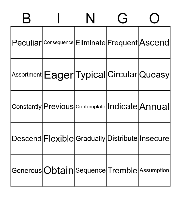 1st All Weeks Bingo Card
