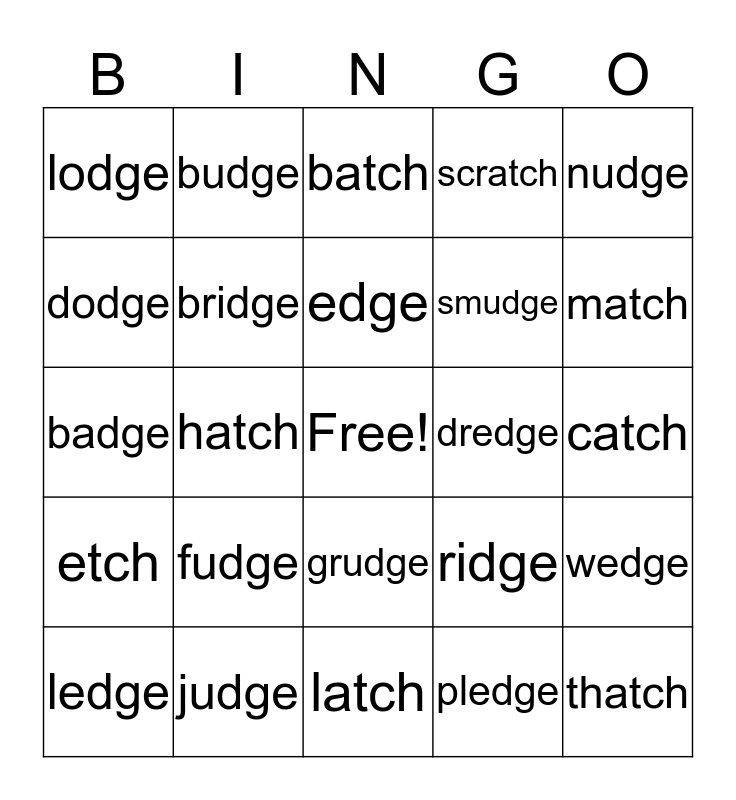 Play -tch & -dge Words Online | BingoBaker