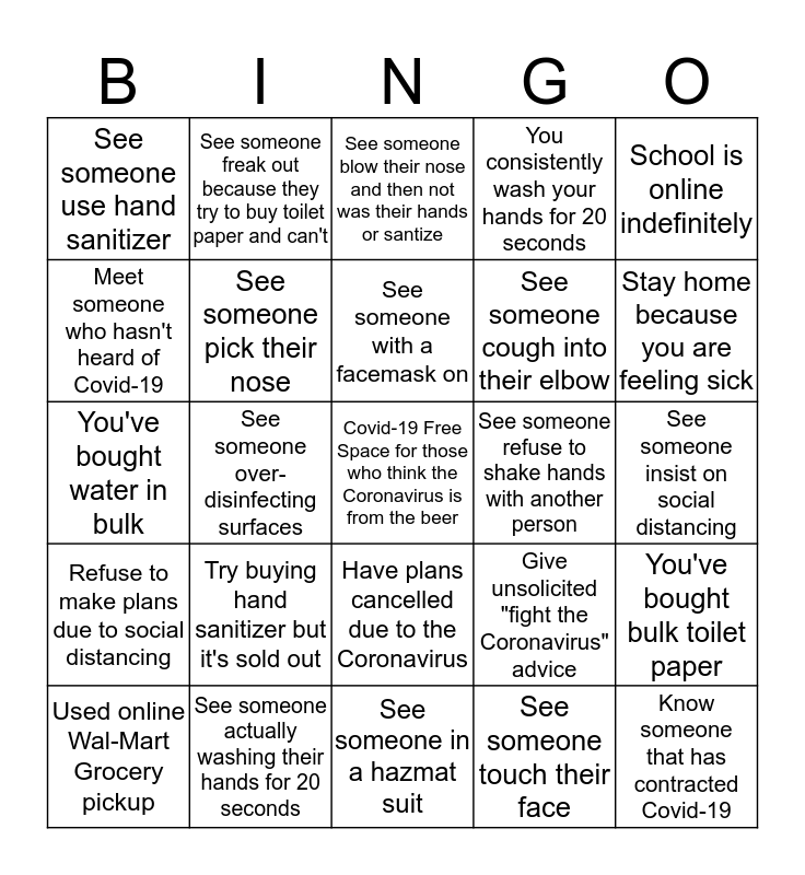 Covid-19 Bingo Card