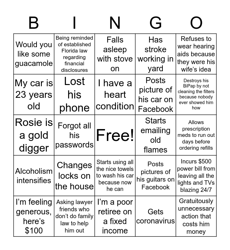 Buck gets divorced, vol. 4 Bingo Card