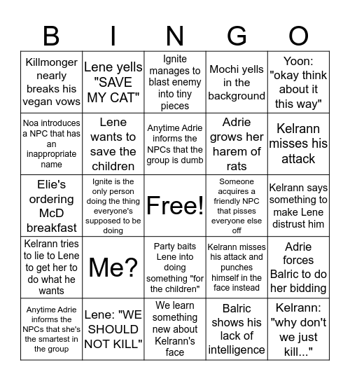 The Chaotics and the Lawful Bingo Card