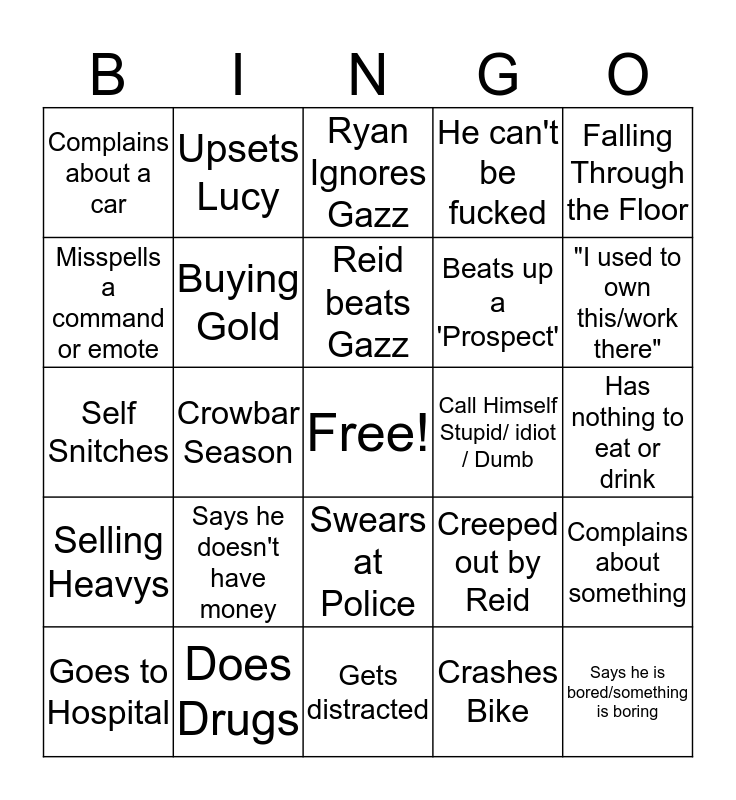 Gazz Bingo Card