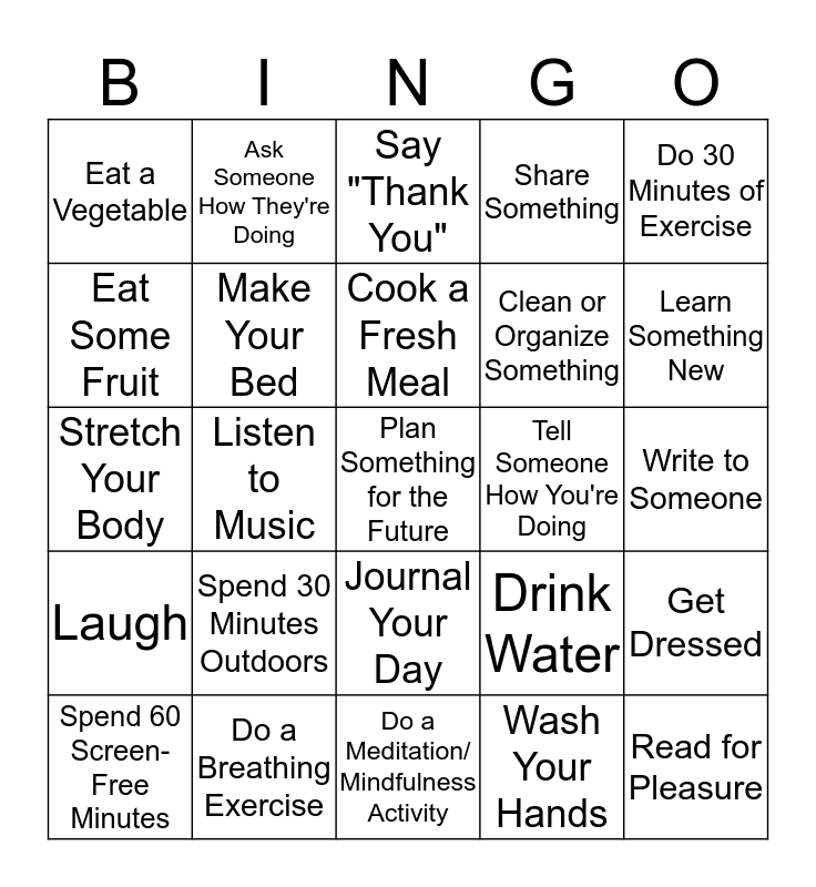 Self-Isolation Bingo Card