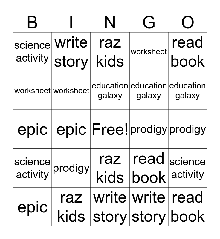 Homeschool Bingo Card