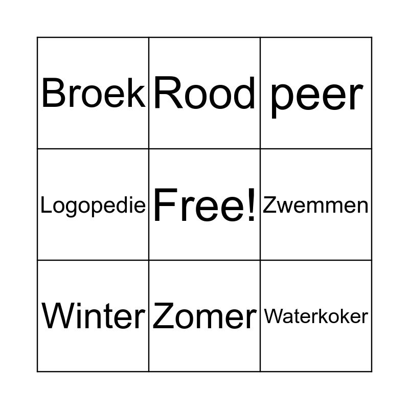 Woordbingo Card