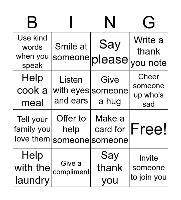 Bucket Filler BINGO Card