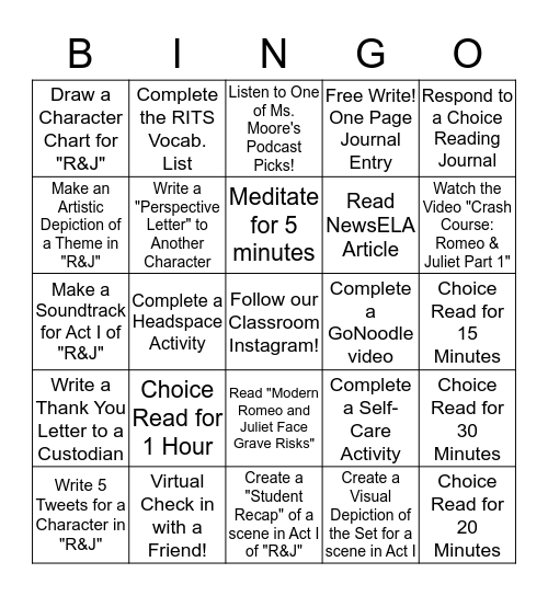 Hufflepuff Bingo Card