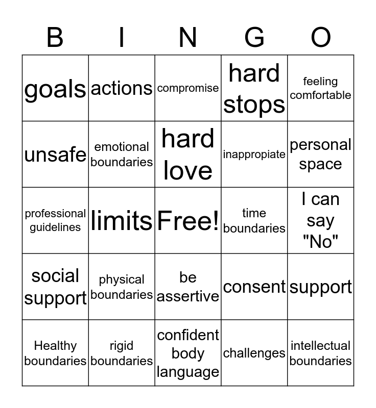 Healthy Boundaries Bingo Card