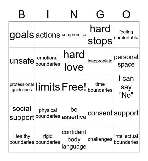 Healthy Boundaries Bingo Card