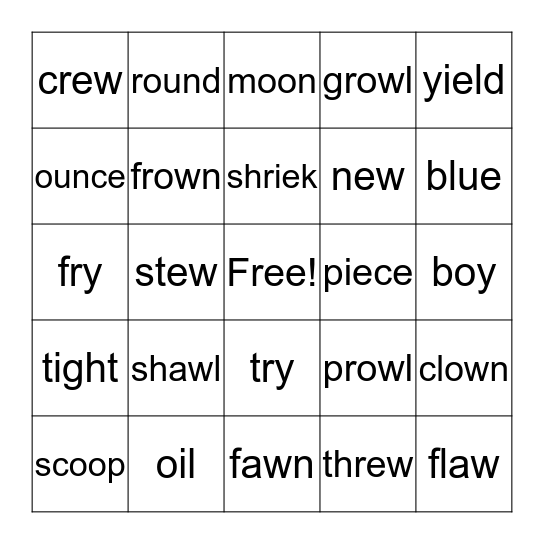 Variant Vowel Bingo Card