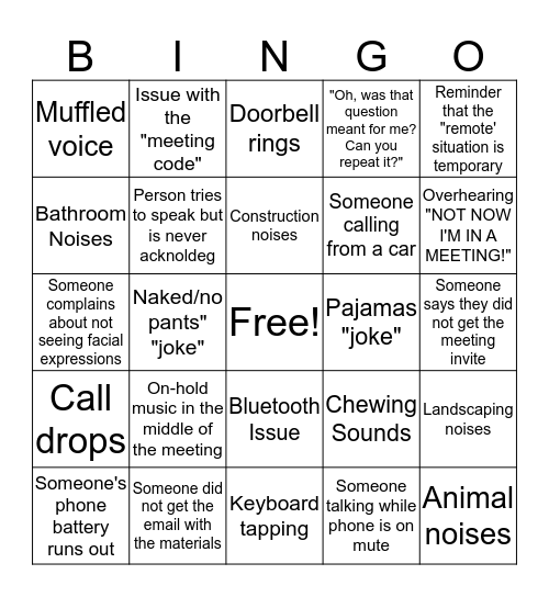 Remote Employee Teleconference Bingo Card