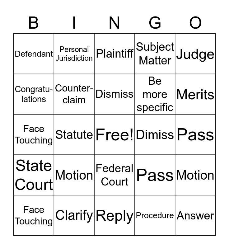 Benson Civil Procedure Bingo Card