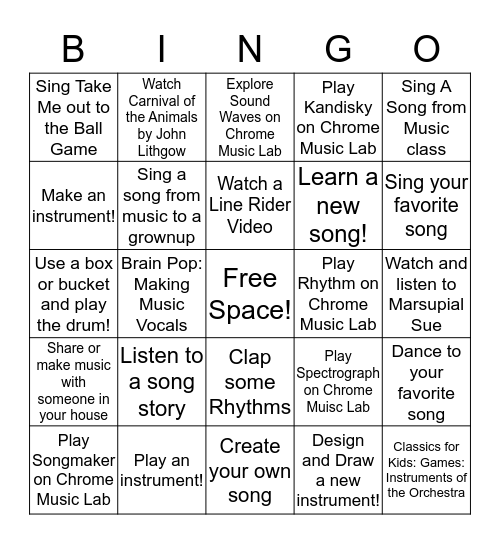 Music at Home BINGO Card