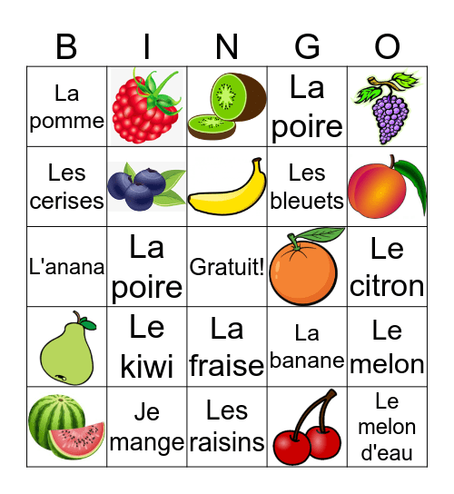 Les fruits Bingo Card