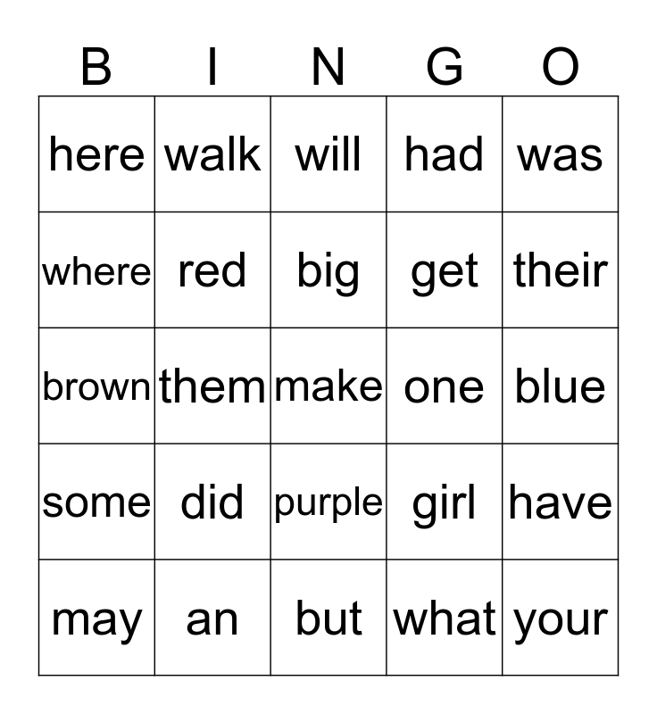 Sight Word Bingo 2 Bingo Card