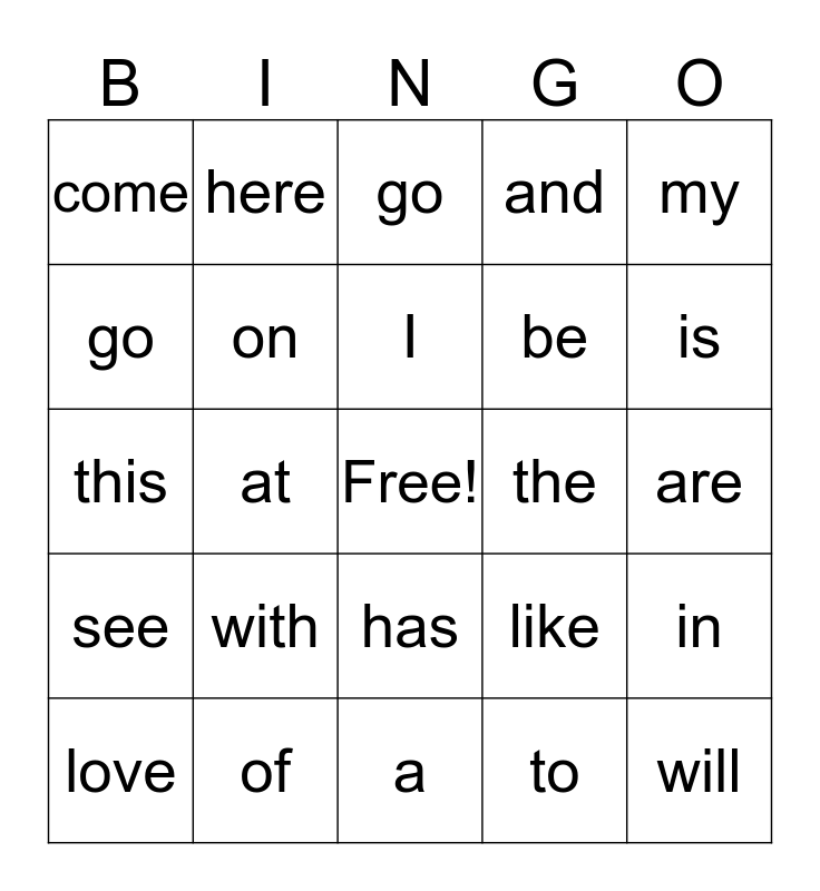 1G Power Words 1-4 Bingo Card