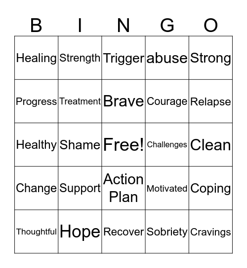 Recovery Bingo Card