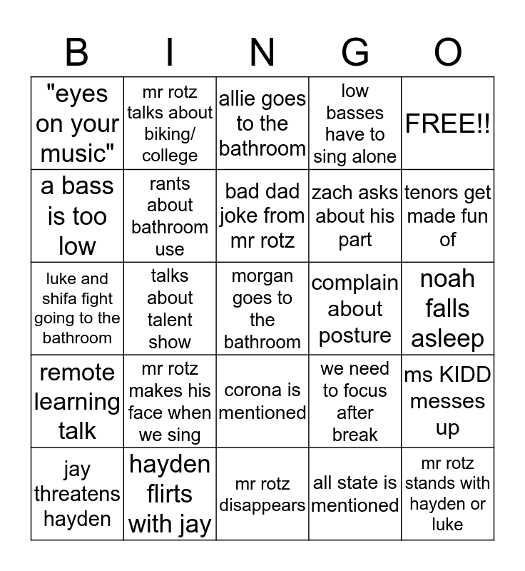 CHORUS BINGO Card