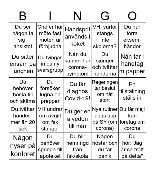 Corona-bingo för KC Bingo Card