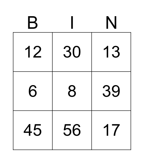 Les nombres 0 - 69 Bingo Card