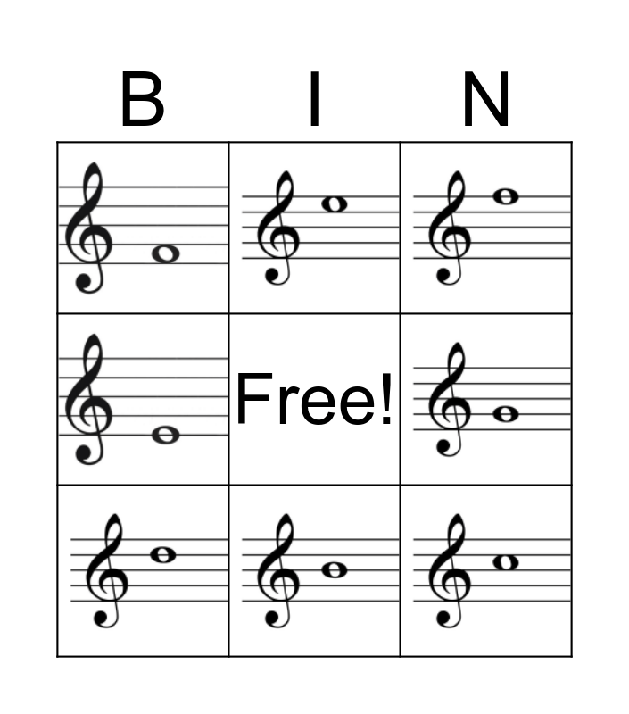 Name that Note Bingo Card
