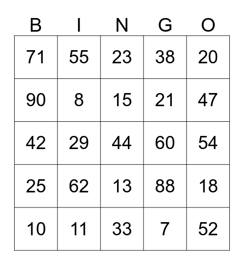 INSANITY GROUP Bingo Card