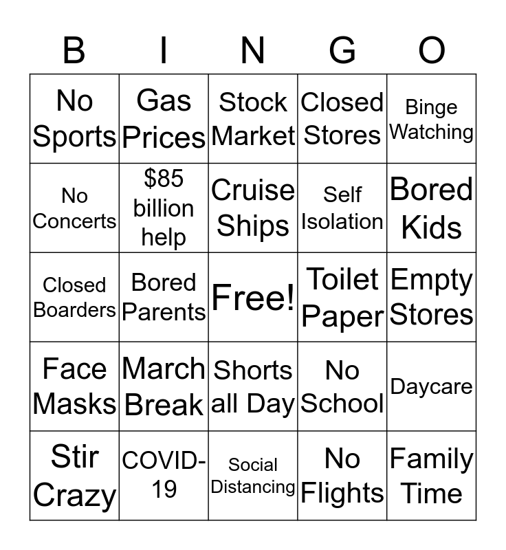 IFDS - Self Isolation BINGO Card