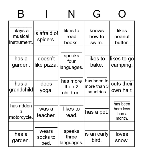 Classmate Bingo Card Classmate Bingo Card