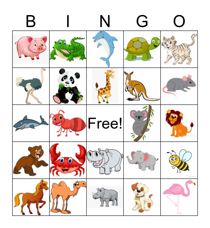 Animal Bingo Card