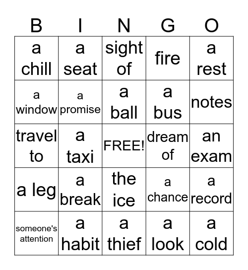 Unit 8: Collocations w/ prepositions Bingo Card