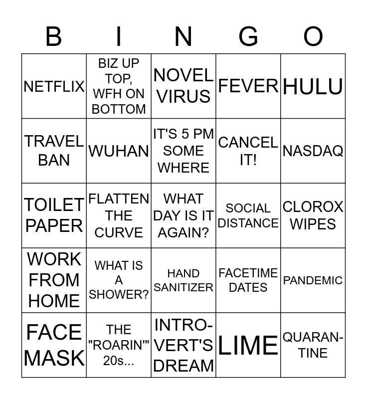 PANDEMIC BINGO! Bingo Card