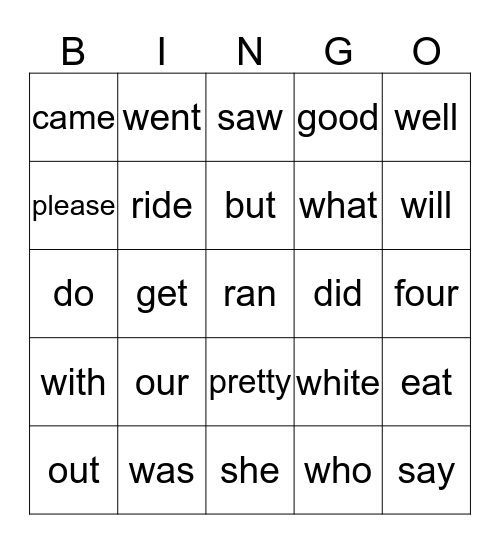 Preschool Bingo Card