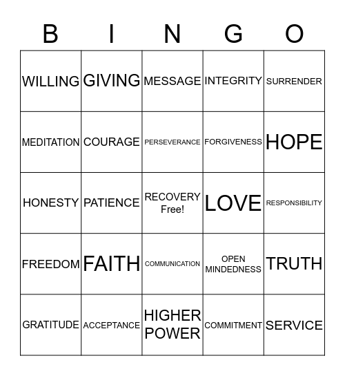 SPIRITUAL PRINCIPLES Bingo Card