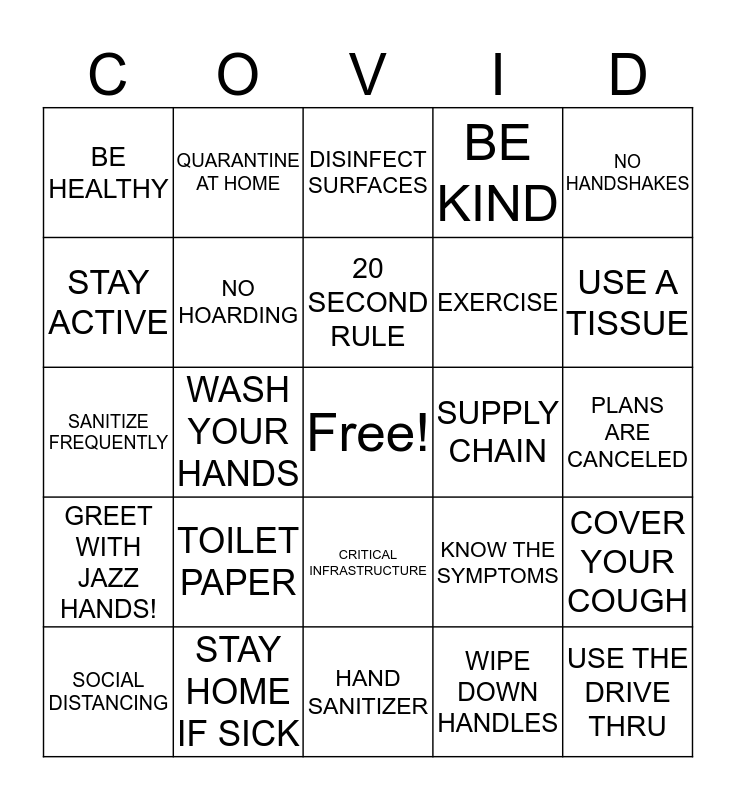 COVID-19 BINGO Card