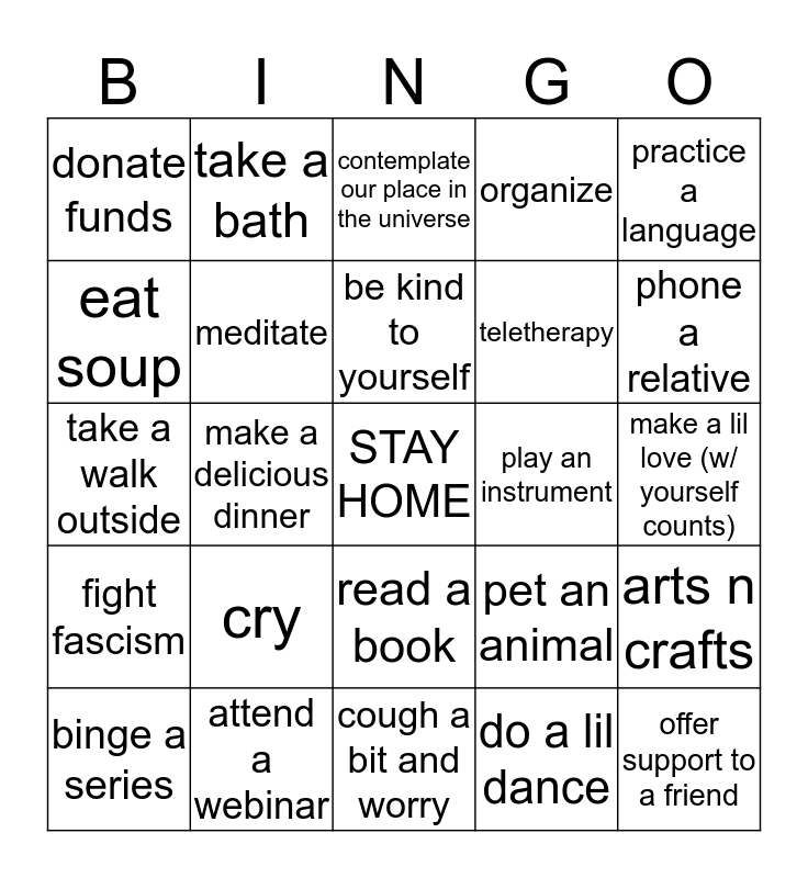 Social Distance Bingo Card