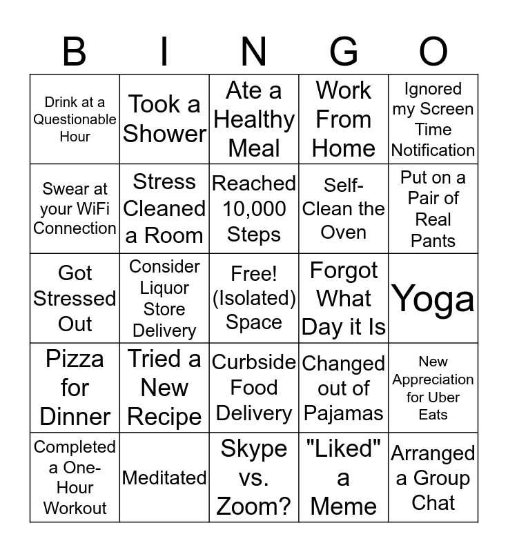 Social Distancing BINGO! Bingo Card