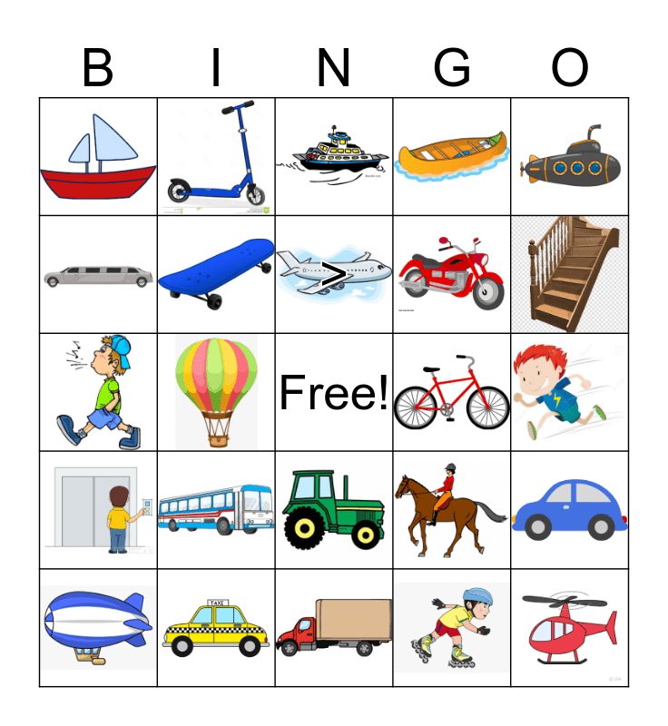 TRANSPORTATION BINGO Card
