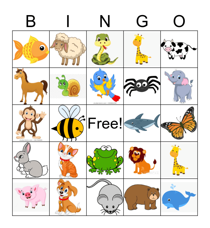 Animal Bingo Card
