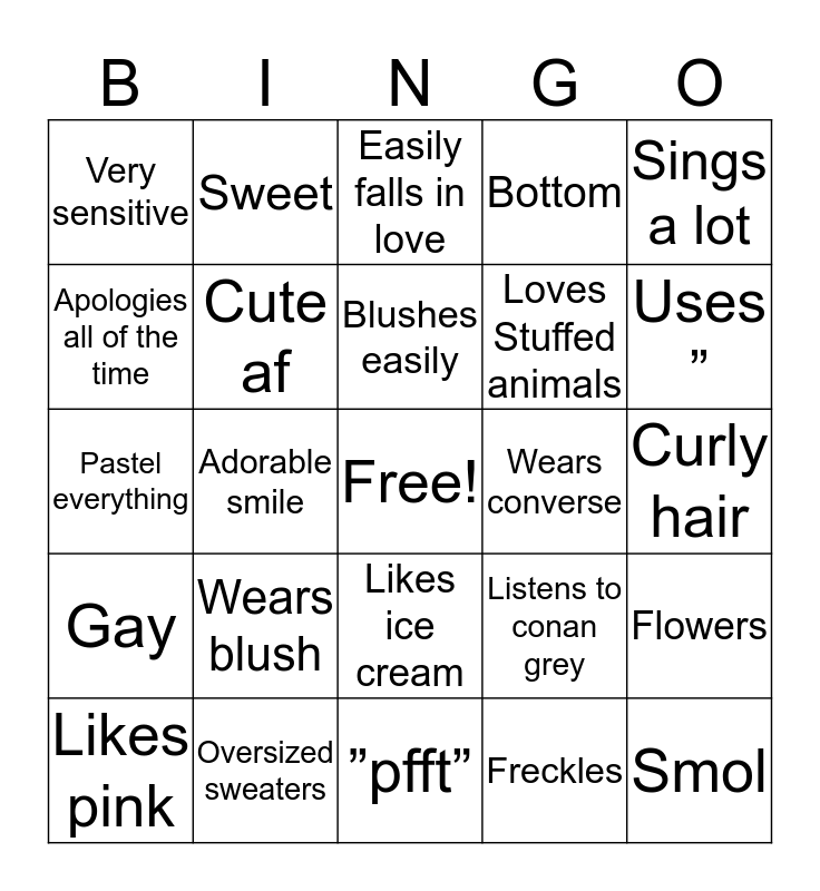 Soft boy Bingo Card