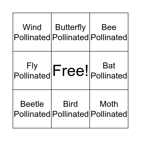 Pollinator Bingo Card