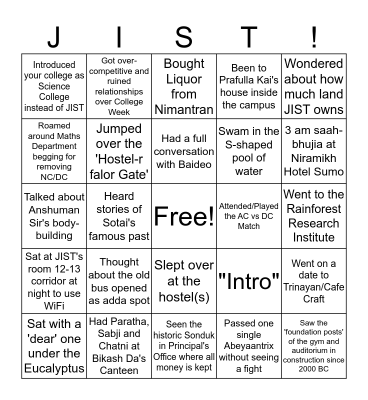 The JIST Bingo Card