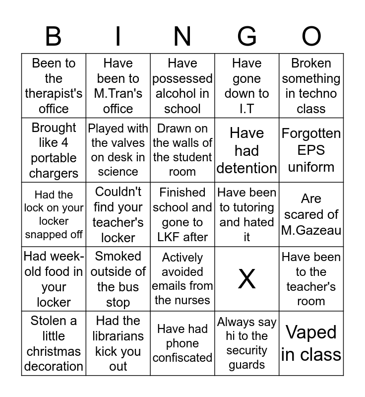 French Intl school BINGO Card