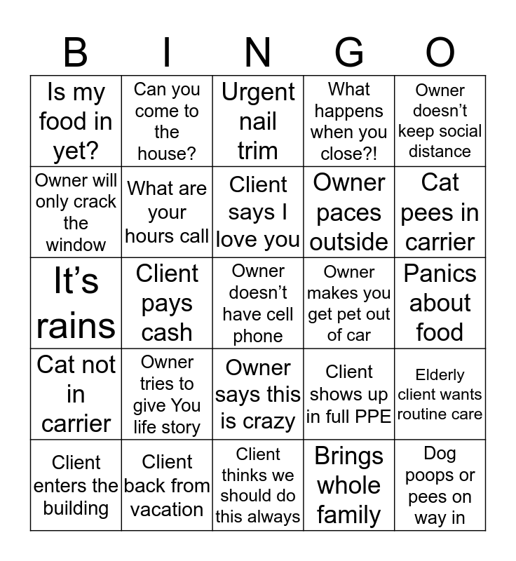 COVID-19 Curb-side Crazy Bingo Bingo Card